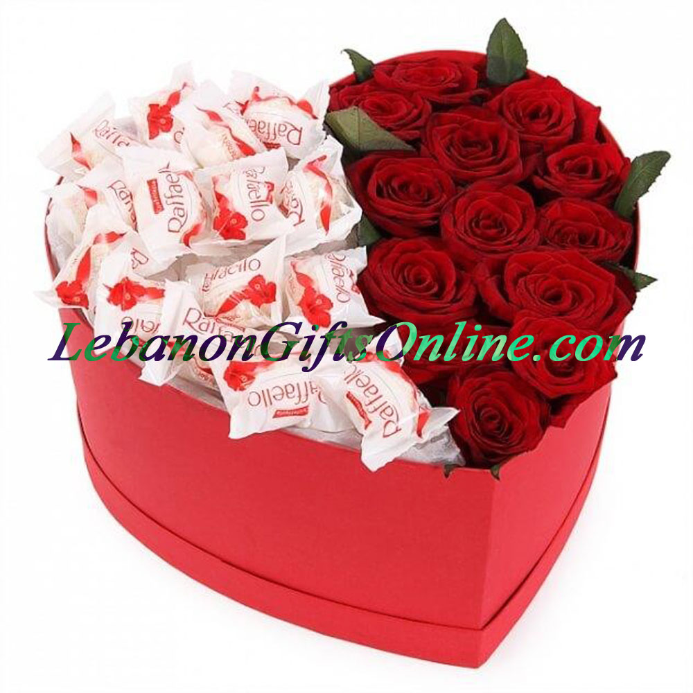 Rafaello and Roses in a Heart | LebanonGifts